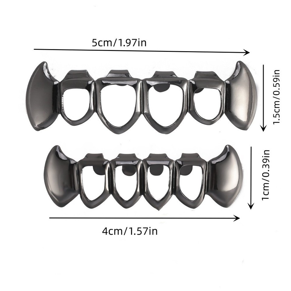 Open Face Grillz Plated Top Bottom Teeth Grill Denture Props Masquerade ...