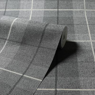 Hessian Country Tartan Check Textured Charcoal Grey 294900 Arthouse ...
