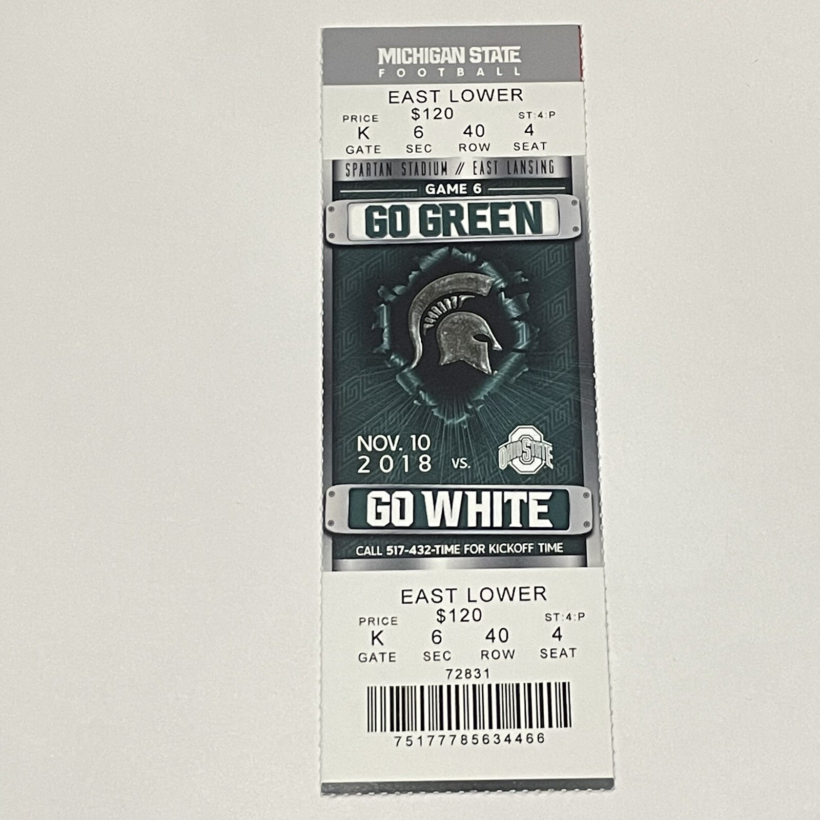 2018 Ohio State Buckeyes v Michigan State Original Football Ticket OSU ...