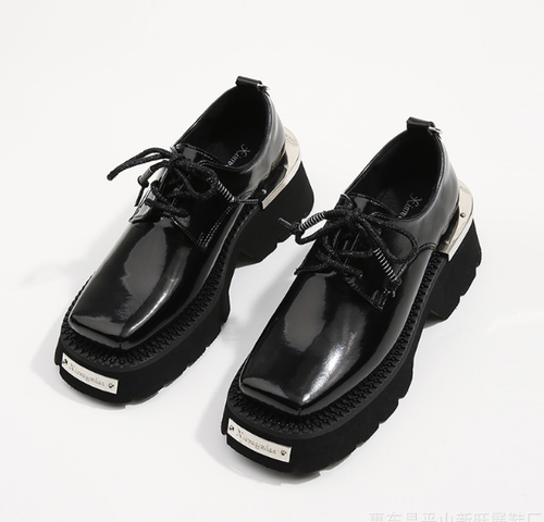 Men's Faux Leather Low-heeled Lace-up Breathable Square-toe Platform ...