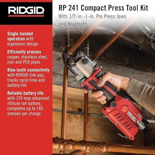 RIDGID 57373 RP 241 Compact Press Tool Kit w/ 1/2" to 1" Jaws, Battery ...
