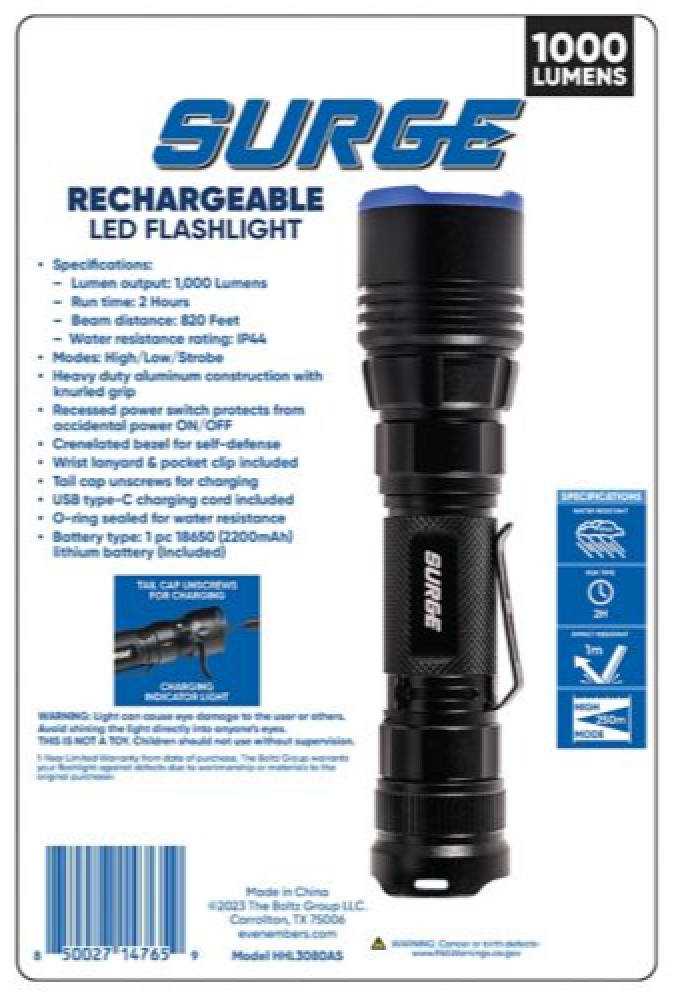 Surge 1 000 Lumen Rechargeable Tactical LED Flashlight HHL3080AS for ...
