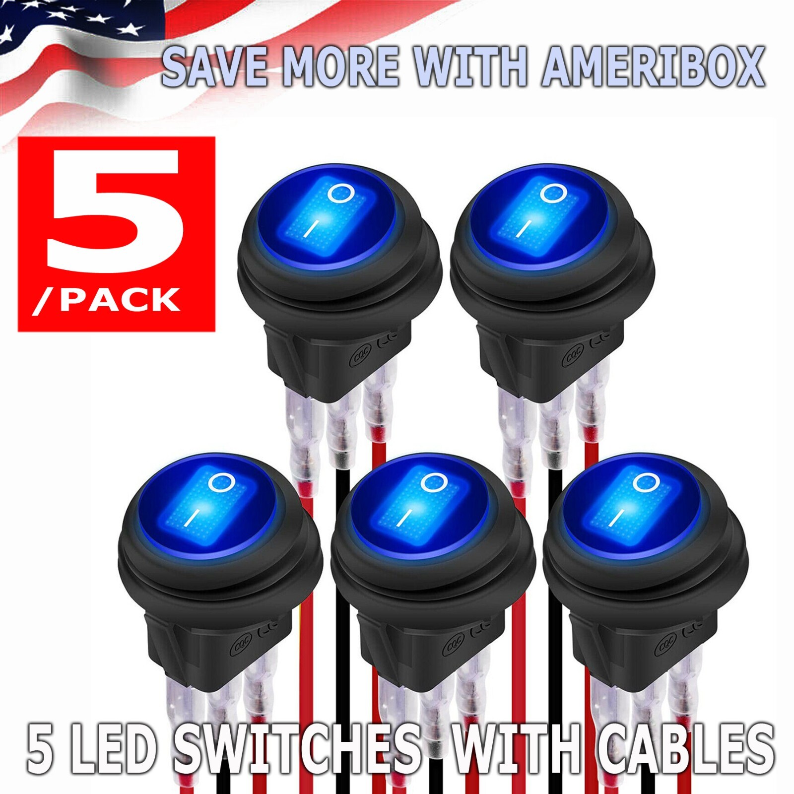 5X Waterproof Blue LED Light 12V Round Toggle Switch Car Auto Boat ON ...