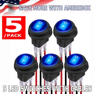 5X Waterproof Blue LED Light 12V Round Toggle Switch Car Auto Boat ON ...