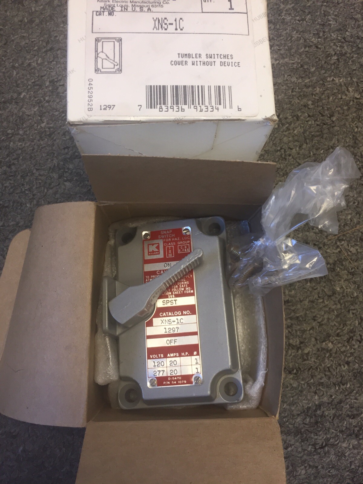 Killark XNS-1C Explosion Proof On/Off Snap Switch Tumbler Cover for 20 ...