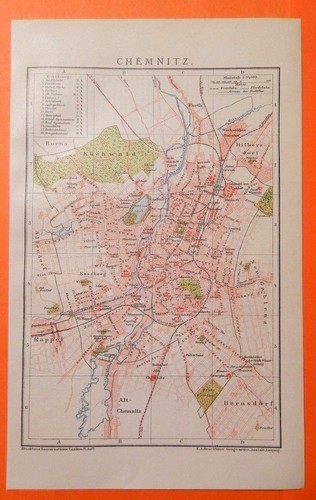 CHEMNITZ Bernsdorf Kappel Borna Gablenz City Map Stadtplan 1892 ...