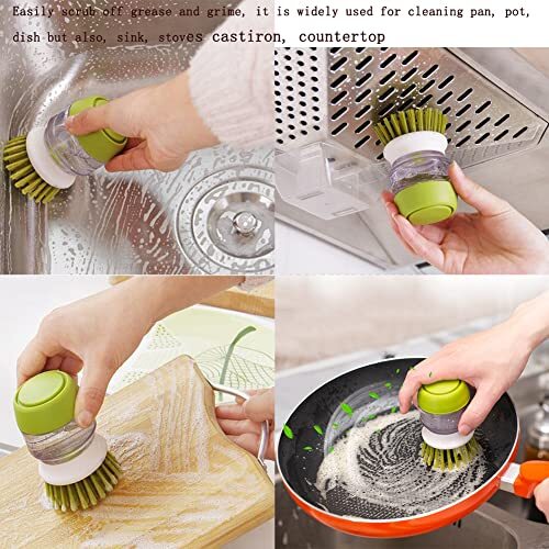 Soap Dispenser Dish Brush with Drip Tray Holder for Cleaning Pan Pot ...