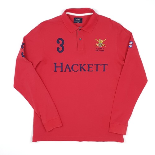 Hackett Long Sleeve Polo Shirt Large Slim Men Red Army Rugby London UK ...