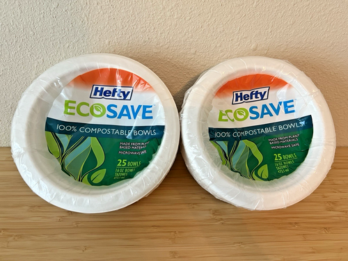 2 Packs Hefty Ecosave 100% Compostable 16 Oz Bowls 25 Ea (50 TOTAL ...