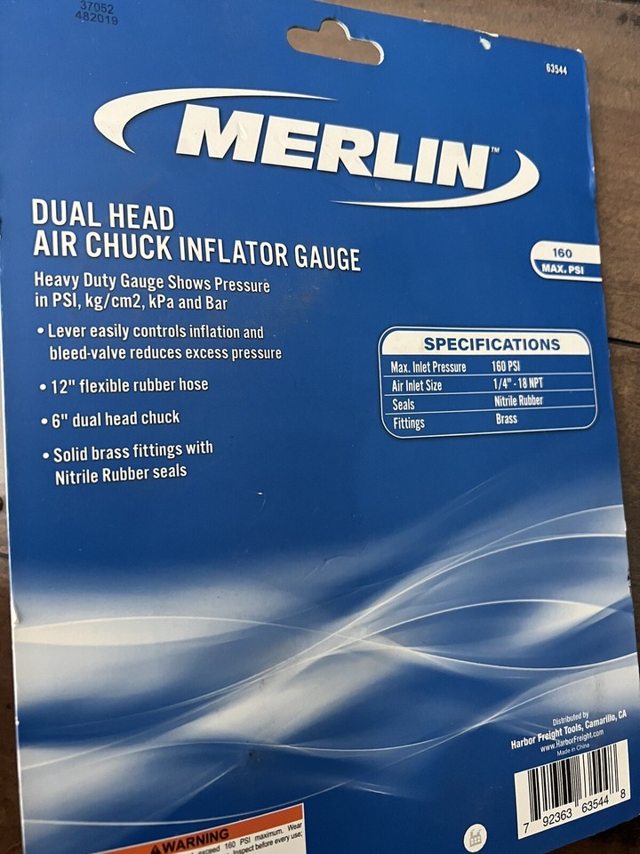 Merlin Dual Head Air Chuck Inflator with Dial Gauge 63544 New! | eBay