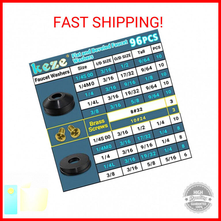 KEZE 96 PCS 10 Size Faucet Washers Assorted Kit with Brass Bibb Screws ...