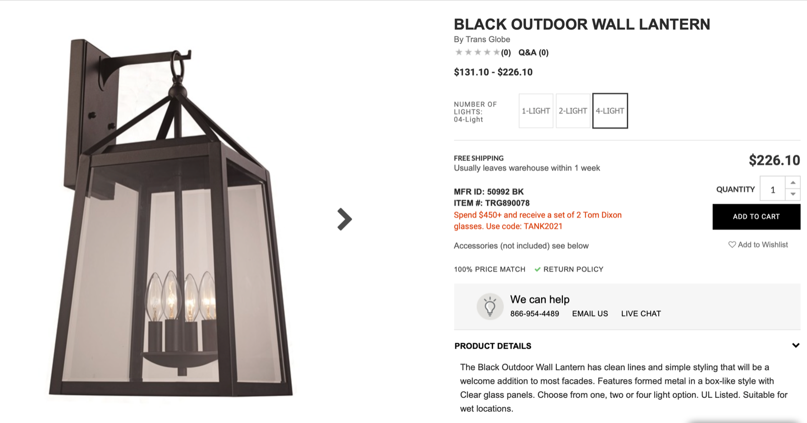 Trans Globe Lighting LED Black 4-Light Outdoor Wall Lantern 50992 BK | eBay