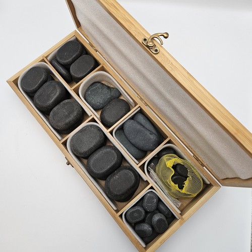 Beautiful Life Deluxe Hot Stone Massage Set 64-Piece w/ Bamboo Case ...