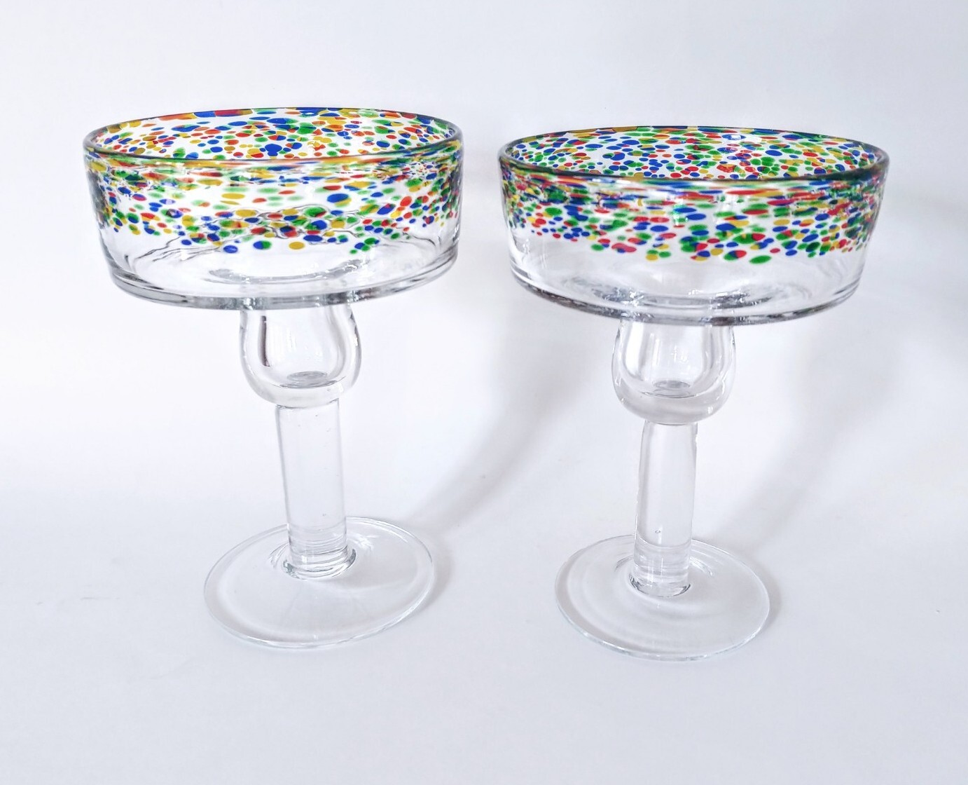Set of 2 Hand Blown Mexican Confetti Rim Margarita Glasses | eBay