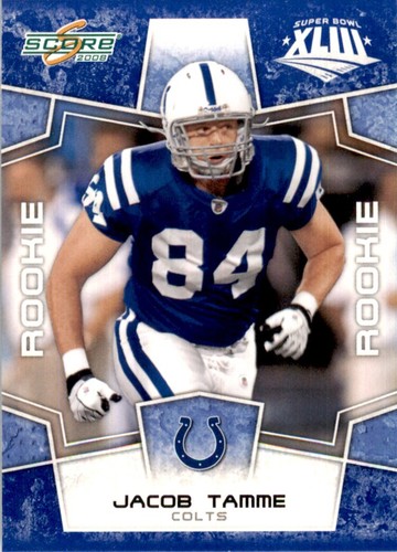 2008 Score Super Bowl XLIII Blue Jacob Tamme Rookie Indianapolis Colts ...