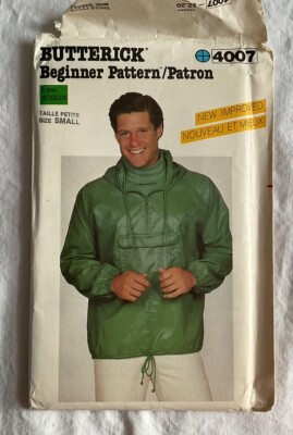 Pullover HOODED Jacket Pocket Butterick 4007 Mens Size Sm Chest 34 - 36 ...