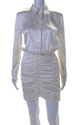 Retrofete Womens Button Down Ruched Shirt Dress Ivory White Size Extra ...