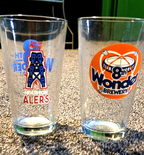 2 8th Wonder Houston Alers Oilers & Astros Brewery Beer Pint Glass Luv ...