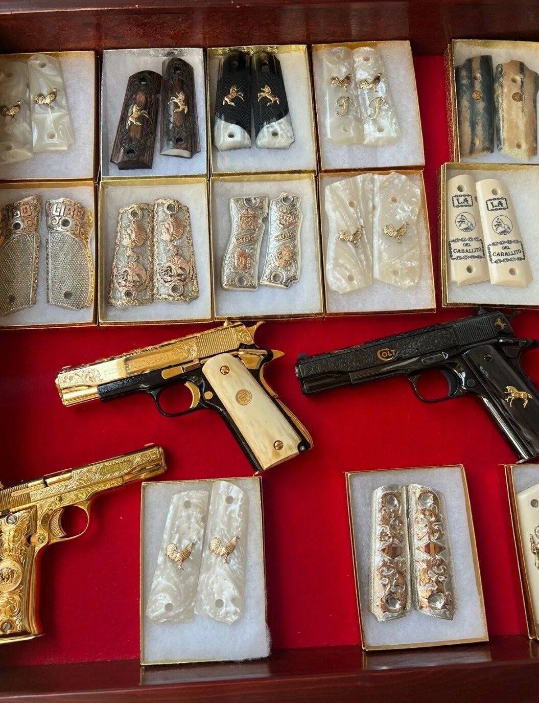 1911 Colt MEXICAN EAGLE GOLD Plated Pearl Aztec Engraved grips 45 38 ...