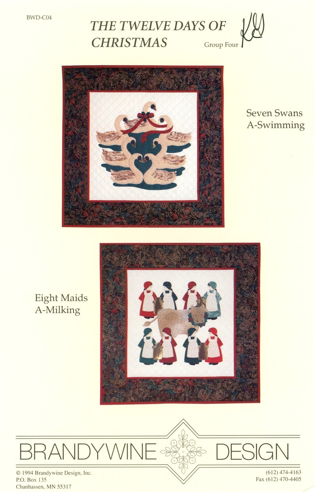 Brandywine Design 12 Days of Christmas QUILT PATTERN Swans A-Swimming ...