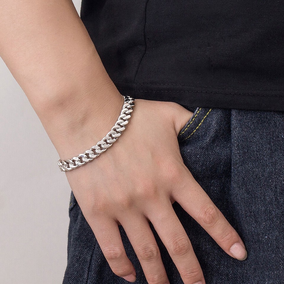 8mm 925 Sterling Silver Italy Curb Cuban Link Chain Bracelet for Men Women 9.5" | eBay