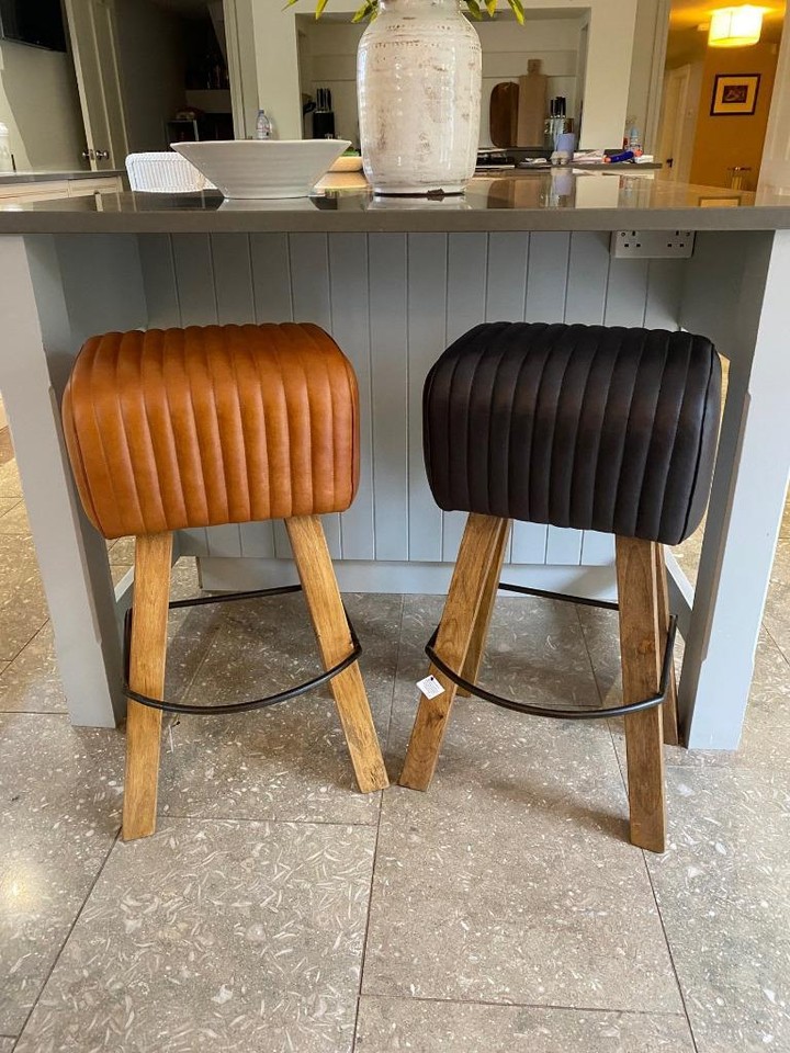 Leather Breakfast Bar Kitchen Counter Stool - Wood Legs Pommel Horse ...