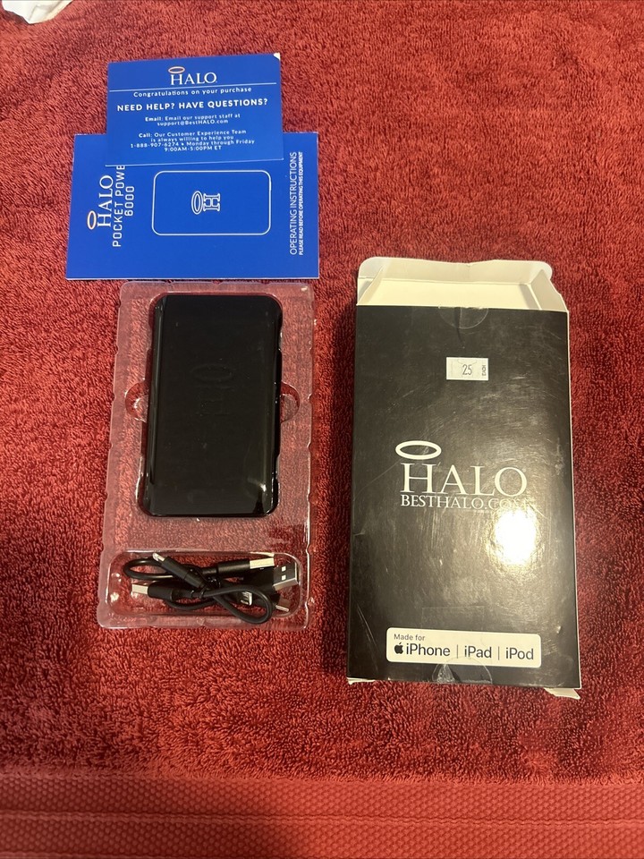 HALO - Pocket Power 6000 Portable Charger Power iPhone iPad iPod Black ...