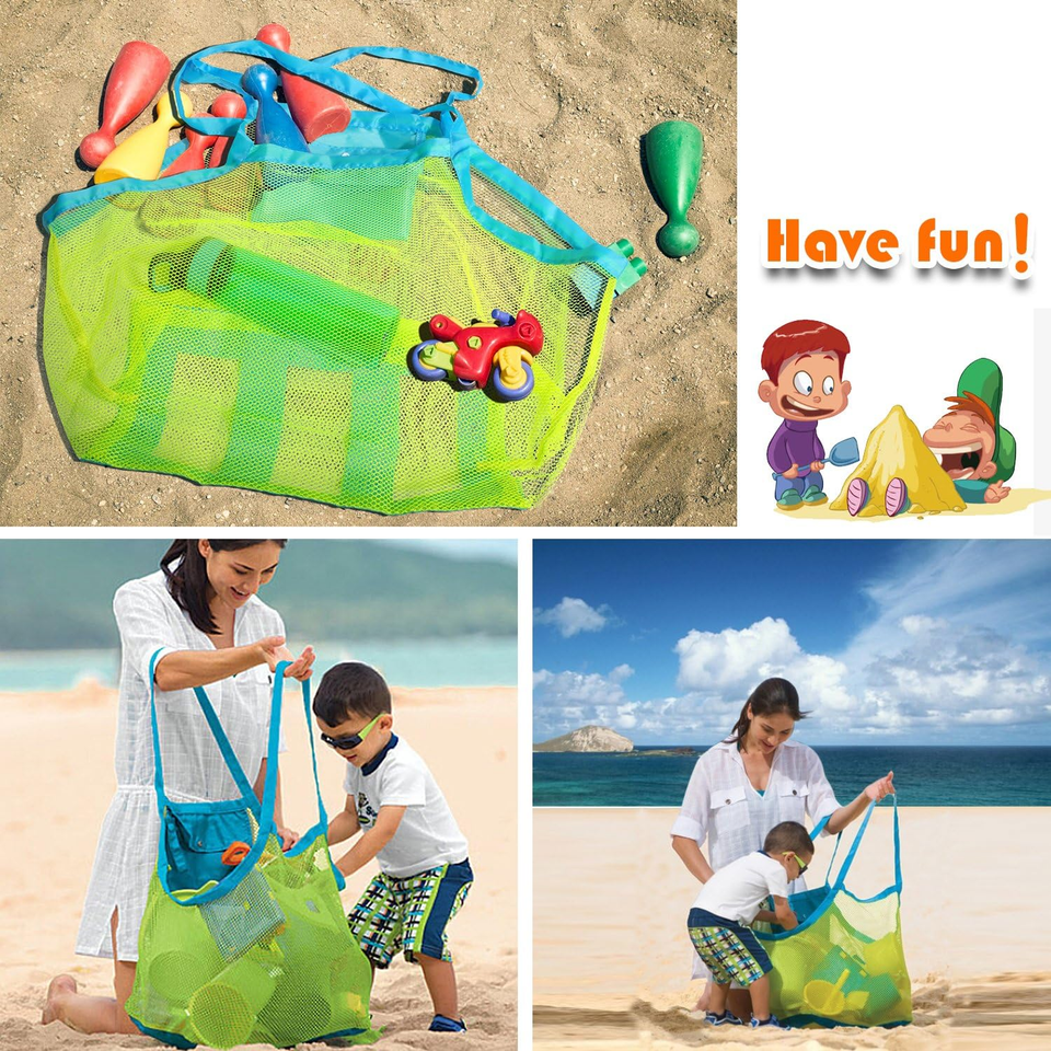 Mesh Beach Bag and Tote for Sand Toys Beach Net for Kids Xl（Green ...