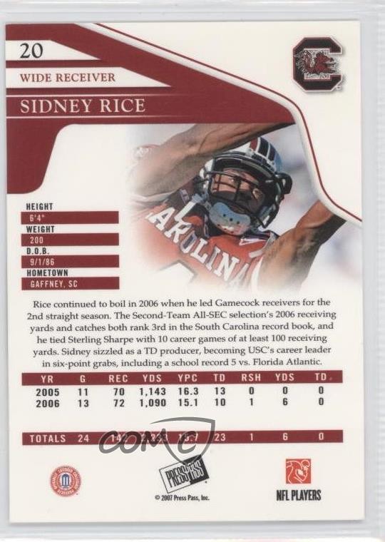 2007 Press Pass Sidney Rice #20 Rookie RC 1u7 | eBay UK