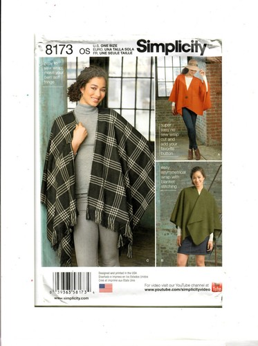 Simplicity 8173 Sewing Pattern Fleece Poncho Wraps OS Uncut FF Complete ...