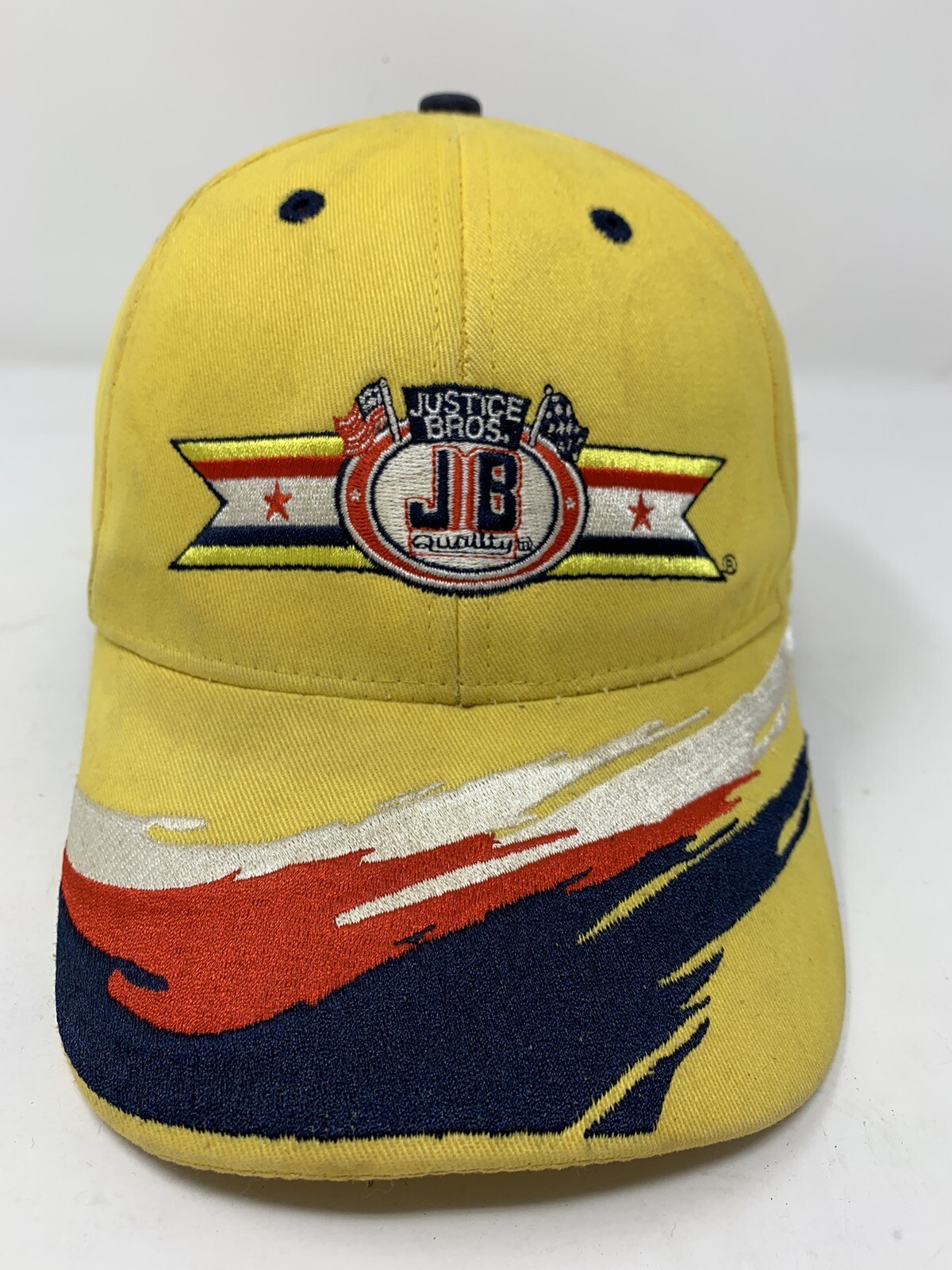 Justice Bros JB Hat Yellow Hat Adjustable Hat Embroidered Rim Red Blue ...
