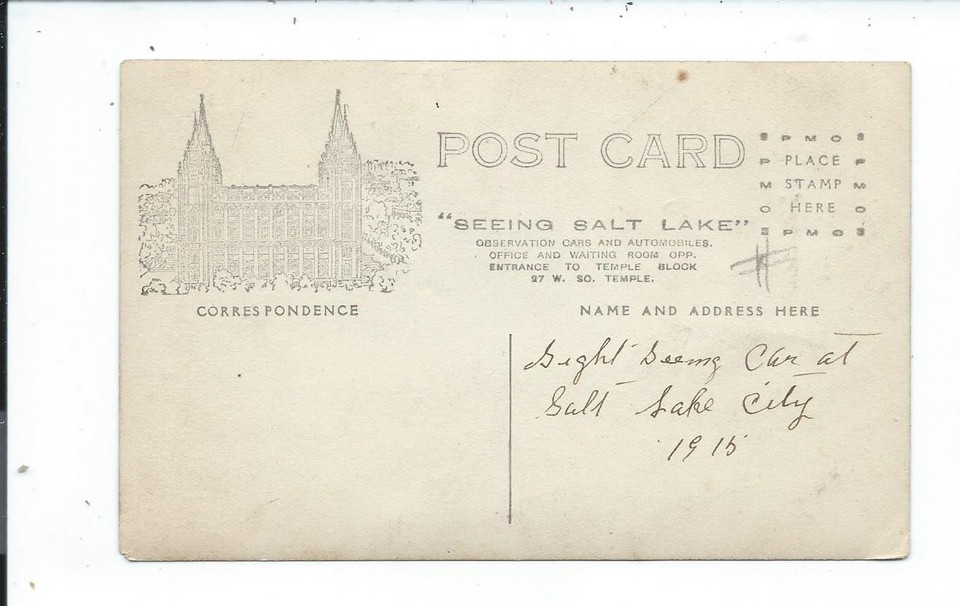 Real Photo Postcard Post Card Salt Lake City Utah Ut Sightseeing Car ...