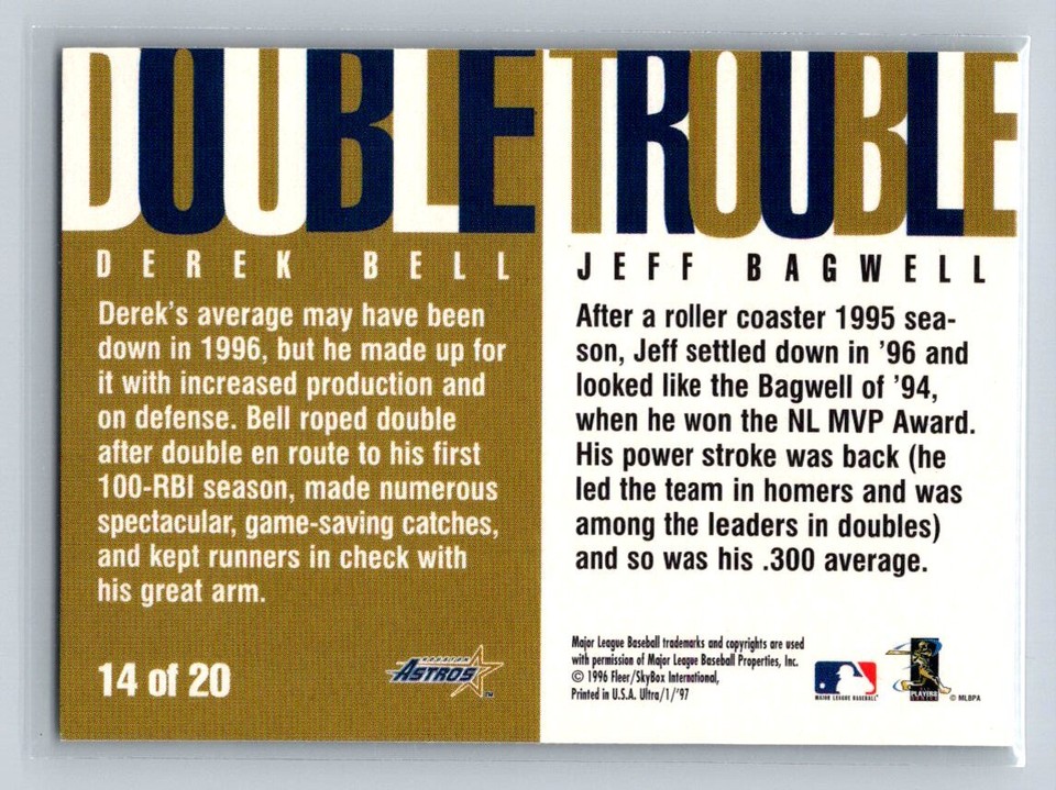 1997 Ultra Double Trouble Jeff Bagwell / Derek Bell #14 Houston Astros ...