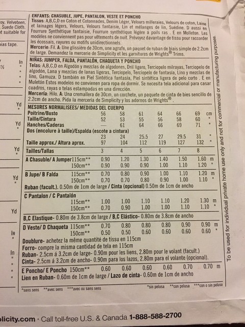 Poncho Cape Top Skirt Pants Jumper Simplicity Sewing Pattern 4384 Girls ...