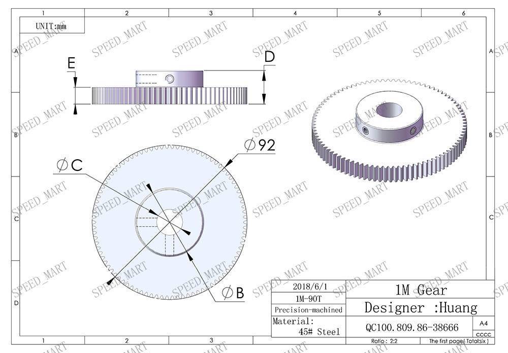 1M-90T 12mm Bore Hole 90 Teeth 90T Module 1 Motor Metal Gear Wheel Top ...