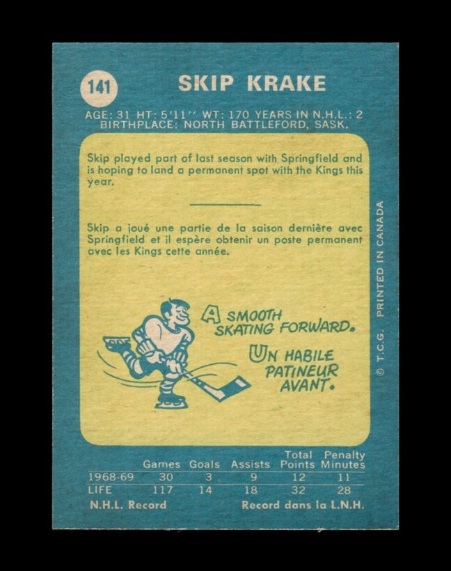 1969-70 O-Pee-Chee Set-Break #141 Phil "Skip" Krake NR-MINT *GMCARDS ...