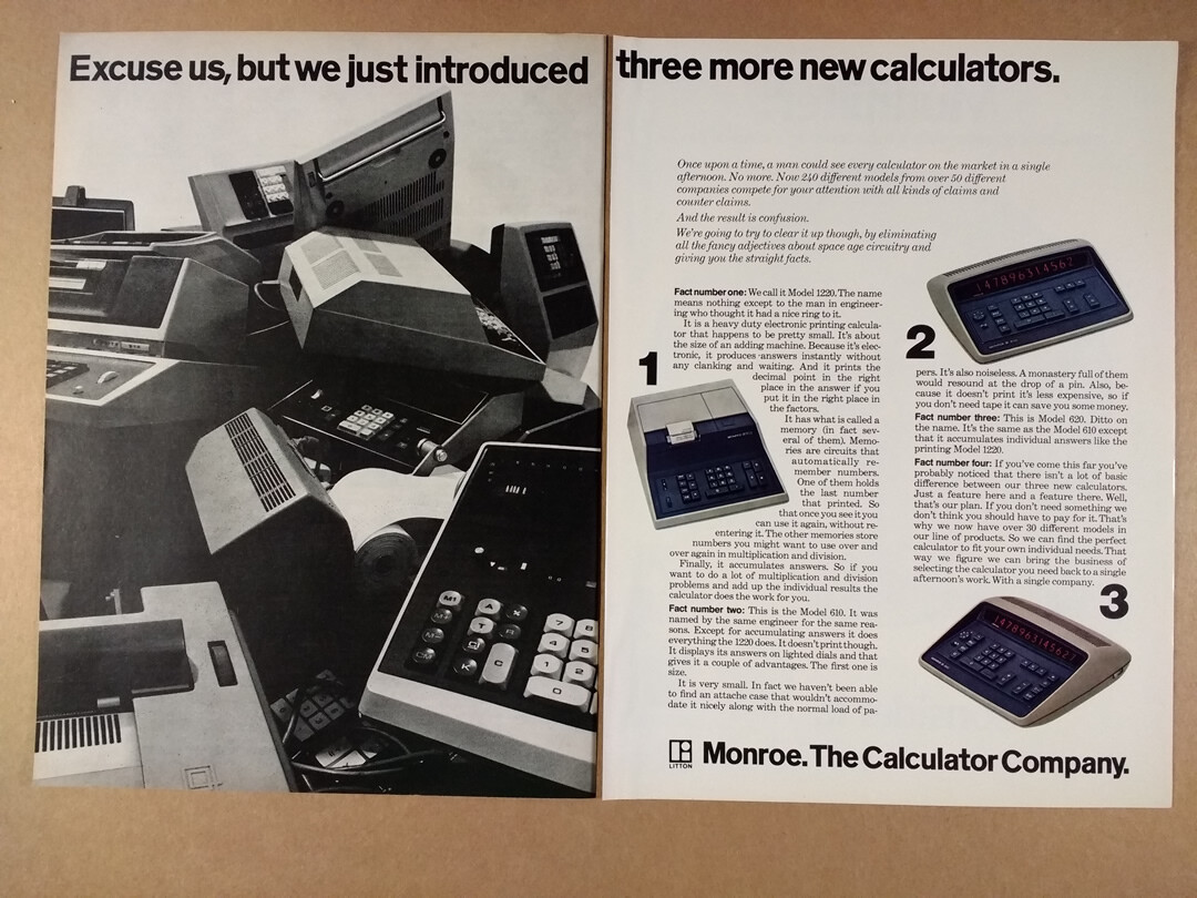 1971 Monroe Model 1220 610 & 620 Calculators vintage print Ad | eBay