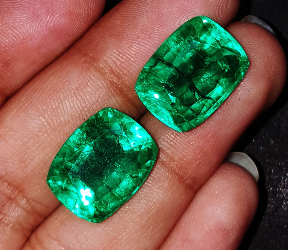 Loose Gemstone Natural Emerald Cushion Cut 8 to 10 Ct Certified Pair ...