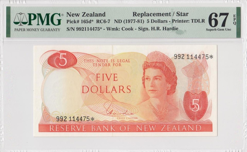 1977-81 NEW ZEALAND QEII $5 ~RARE~ **STAR NOTE** (( PMG 67 EPQ )) | eBay