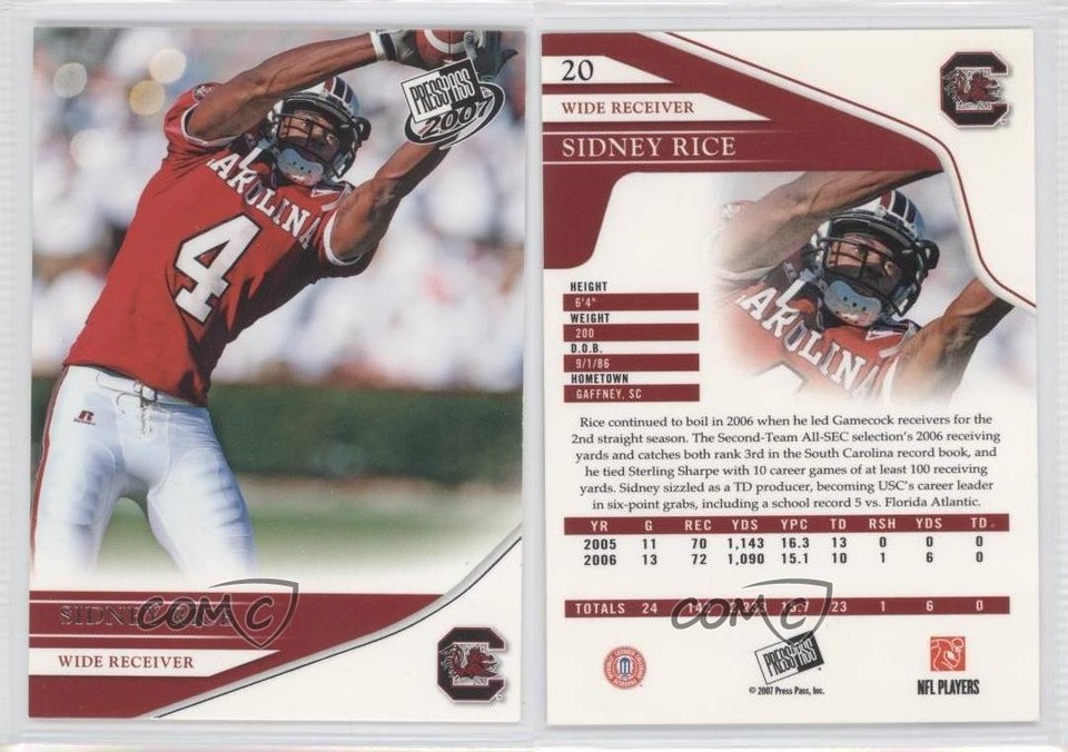 2007 Press Pass Sidney Rice #20 Rookie RC 1u7 | eBay UK