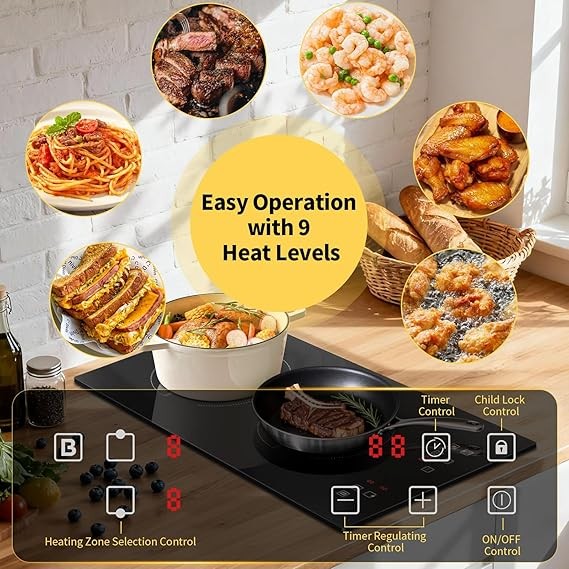 Induction Hob 2 Ring, 30CM Electric Hob 3500W, Two Zone Built-in ...