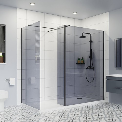 Walk In Shower Enclosure Screen Flipper Panel Black Wet Room Cubicle ...
