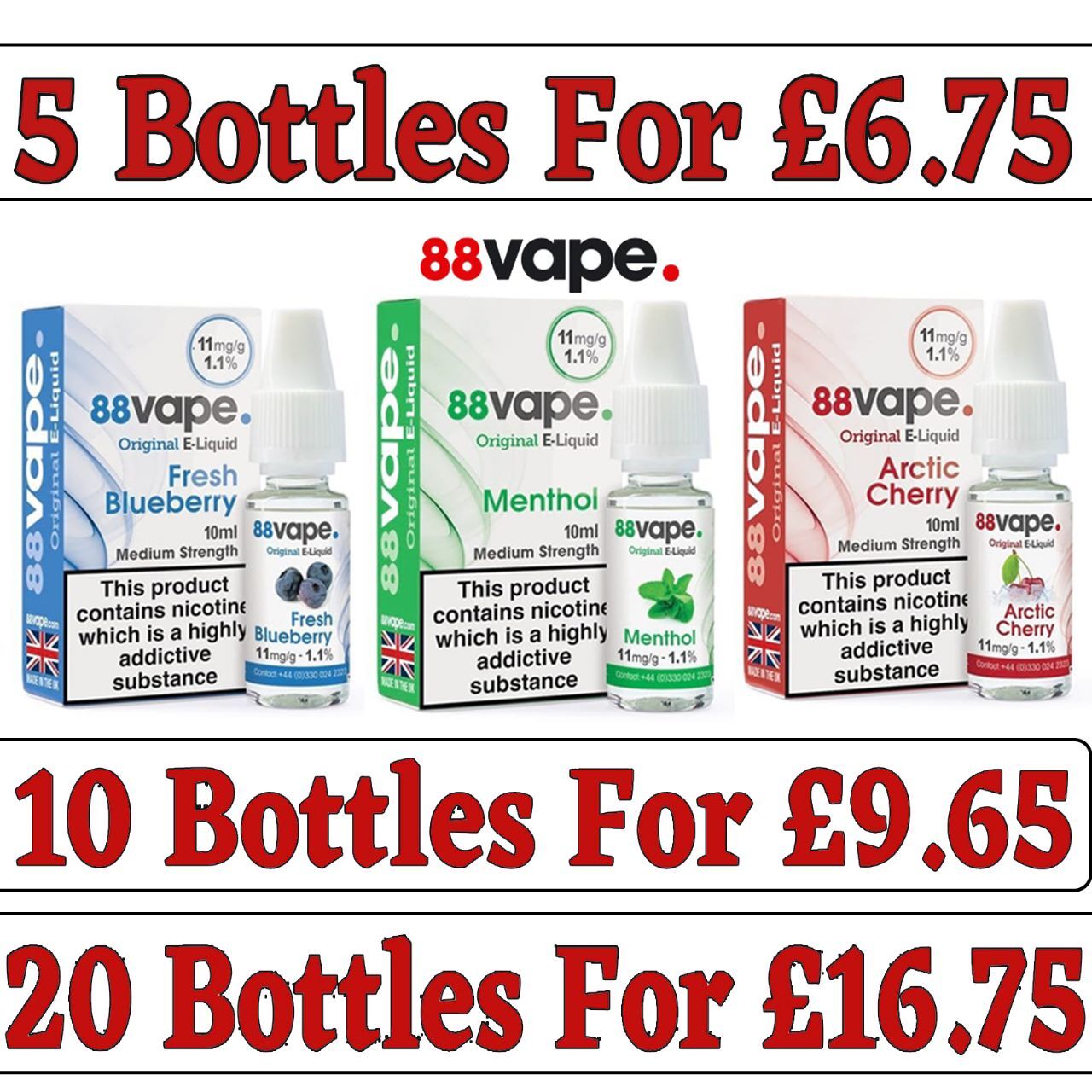 88 Vape E Liquid 10ml Vape Juice 50VG/50PG All Strengths | 5, 10 & 20 ...