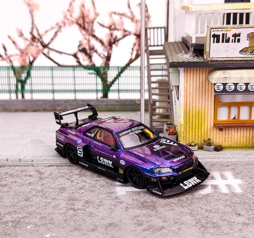AU CM 1:64 JDM Purple Skyline GTR ER34 LBWK #5 Sports Model Diecast ...