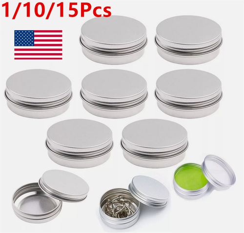 1-15 Pcs 15ml Empty Cosmetic Pots Container Jar Lip Balm Aluminum Tin ...