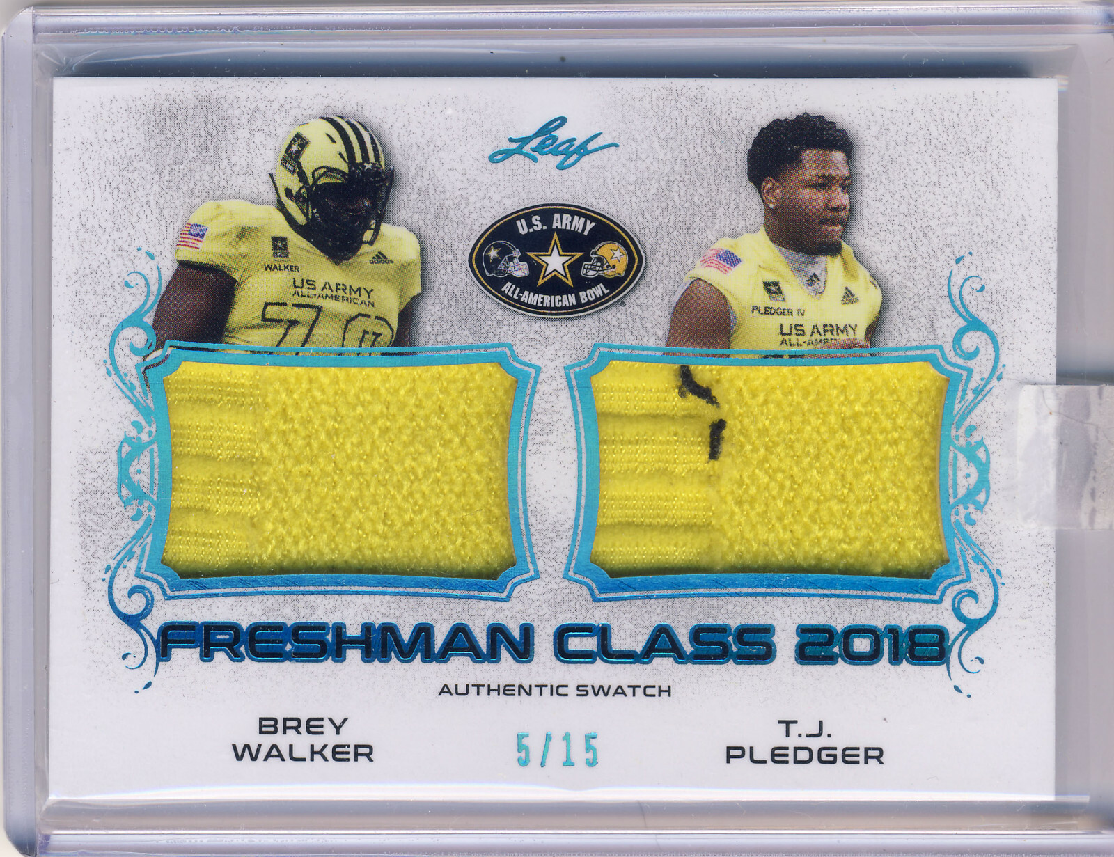 BREY WALKER / T.J. TJ PLEDGER 2018 Leaf Army Freshman Class PATCH /15 ...