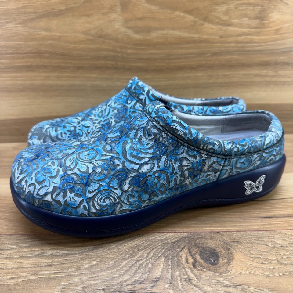 Alegria Kayla Blue Floral Mule 7 EU 37 Leather Comfort Slip On | eBay