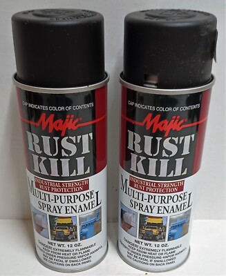 2 Cans Spray Paint Rust Kill Matte Black Spray Enamel Industrial ...