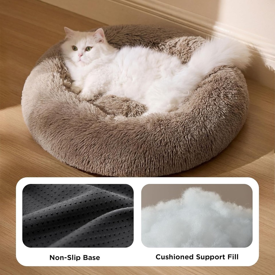 Fluffy Round Calming Cat Bed – Washable Anti Anxiety Pet Bed - Cats ...