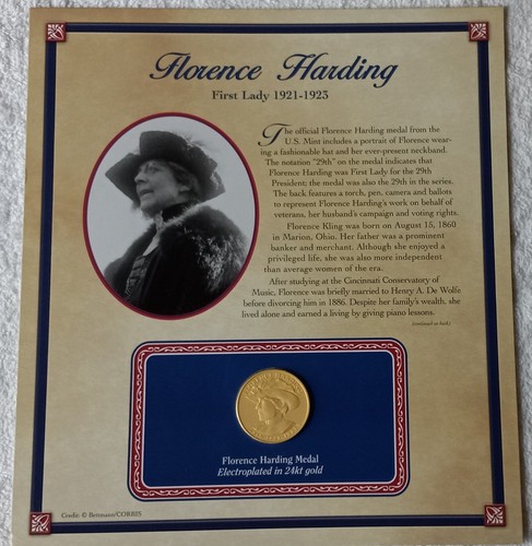 Florence Harding Medal Electroplated in 24kt Gold First Lady 1921 ...